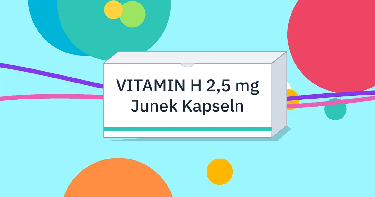 Symbolbild: Packung mit der Aufschrift VITAMIN H 2,5 mg Junek Kapseln (PZN 10335919) – Verfügbarkeit und Bezug in Apotheken in Frankfurt am Main