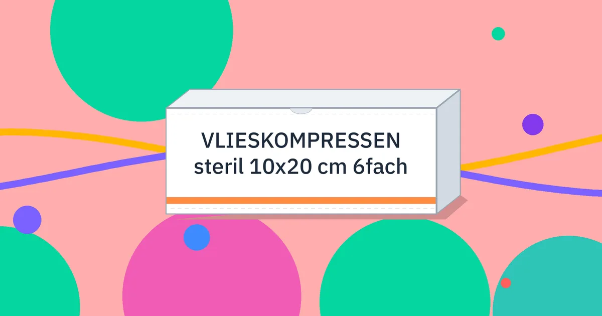 Symbolbild: Packung mit der Aufschrift VLIESKOMPRESSEN steril 10x20 cm 6fach (PZN 05017471) – Verfügbarkeit und Bezug in Apotheken in Frankfurt am Main