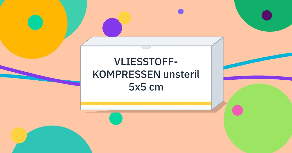 Symbolbild: Packung mit der Aufschrift VLIESSTOFF-KOMPRESSEN unsteril 5x5 cm (PZN 00571398) – Verfügbarkeit und Bezug in Apotheken in Frankfurt am Main