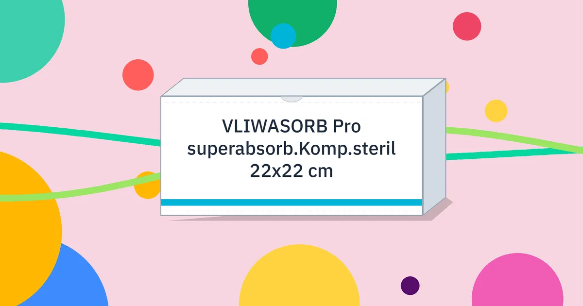 Symbolbild: Packung mit der Aufschrift VLIWASORB Pro superabsorb.Komp.steril 22x22 cm (PZN 16602729) – Verfügbarkeit und Bezug in Apotheken in Frankfurt am Main