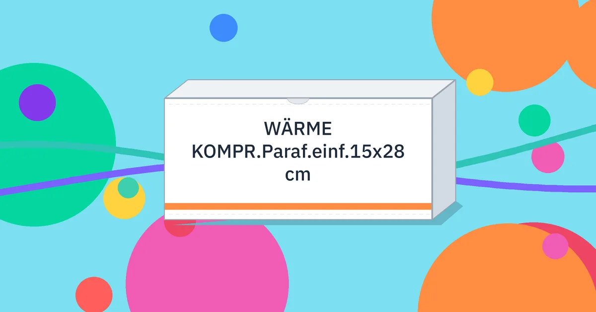 Symbolbild: Packung mit der Aufschrift WÄRME KOMPR.Paraf.einf.15x28 cm (PZN 02445456) – Verfügbarkeit und Bezug in Apotheken in Frankfurt am Main