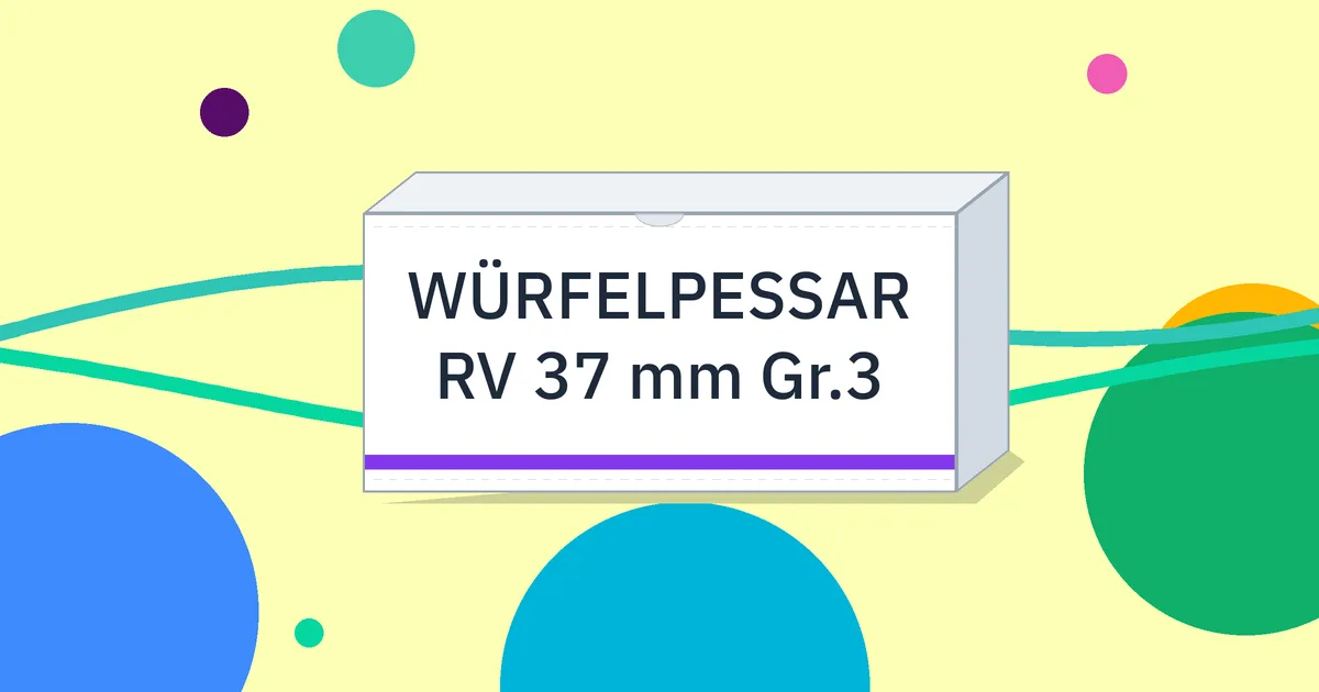 Symbolbild: Packung mit der Aufschrift WÜRFELPESSAR RV 37 mm Gr.3 (PZN 07286092) – Verfügbarkeit und Bezug in Apotheken in Frankfurt am Main