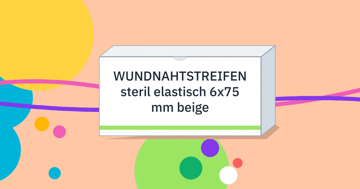 Symbolbild: Packung mit der Aufschrift WUNDNAHTSTREIFEN steril elastisch 6x75 mm beige (PZN 20100873) – Verfügbarkeit und Bezug in Apotheken in Frankfurt am Main
