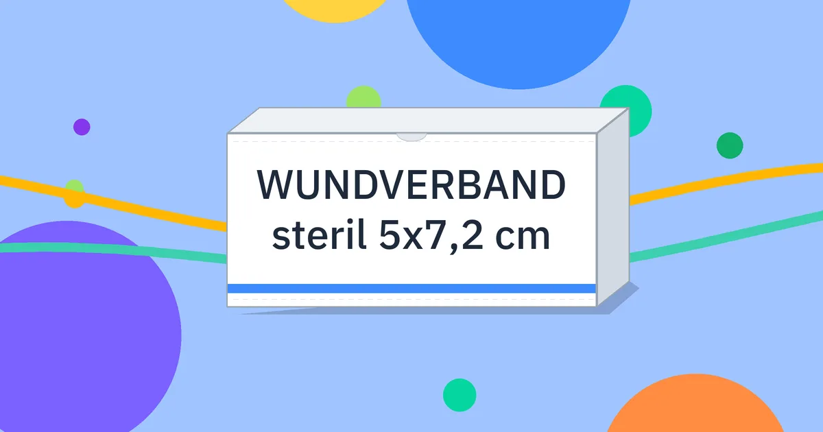 Symbolbild: Packung mit der Aufschrift WUNDVERBAND steril 5x7,2 cm (PZN 19813510) – Verfügbarkeit und Bezug in Apotheken in Frankfurt am Main