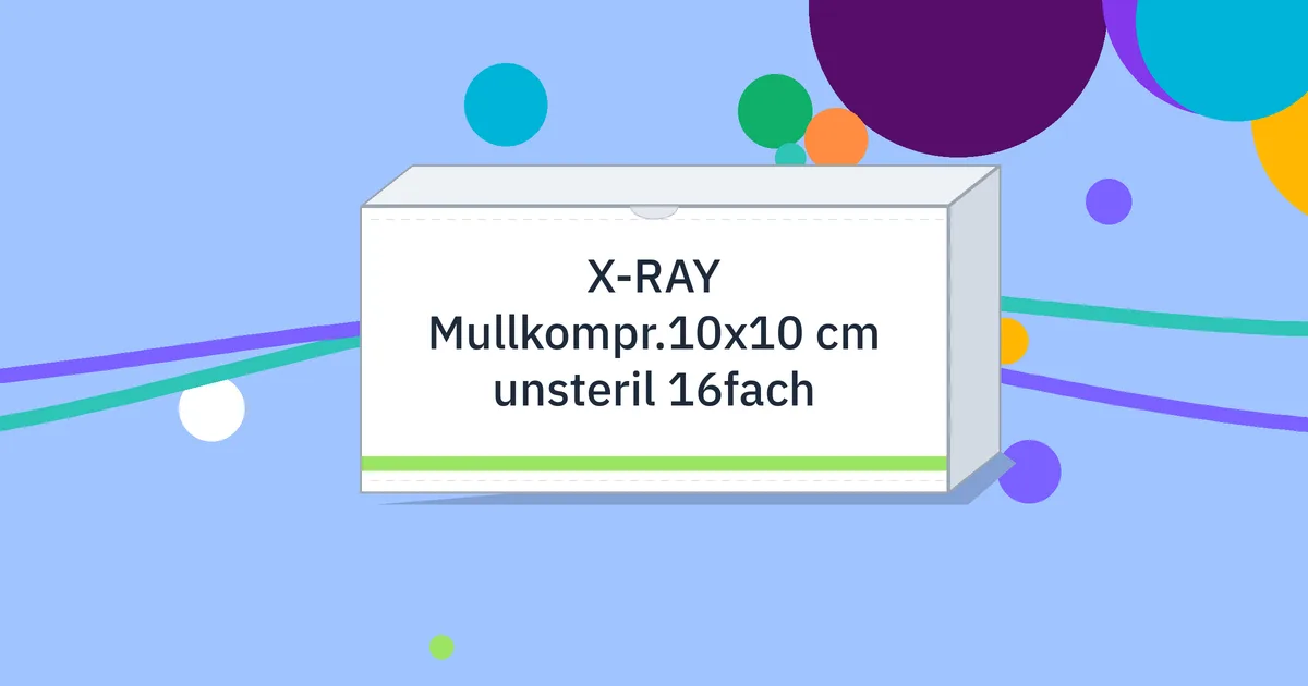 Symbolbild: Packung mit der Aufschrift X-RAY Mullkompr.10x10 cm unsteril 16fach (PZN 07099616) – Verfügbarkeit und Bezug in Apotheken in Frankfurt am Main