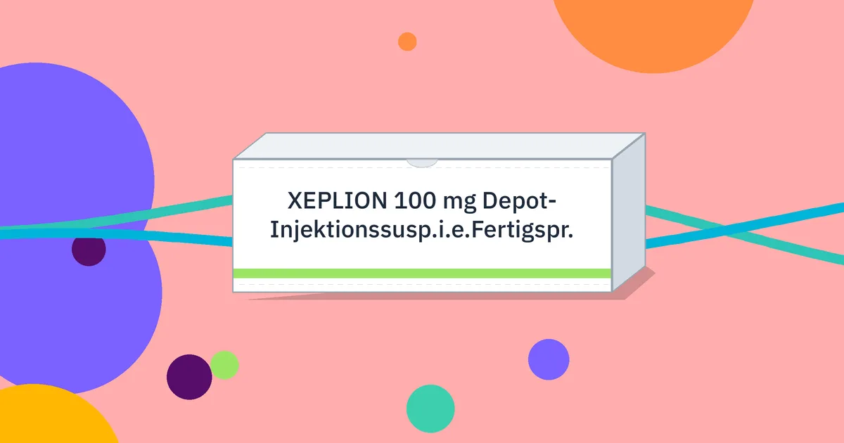 Symbolbild: Packung mit der Aufschrift XEPLION 100 mg Depot-Injektionssusp.i.e.Fertigspr. (PZN 09717366) – Verfügbarkeit und Bezug in Apotheken in Frankfurt am Main