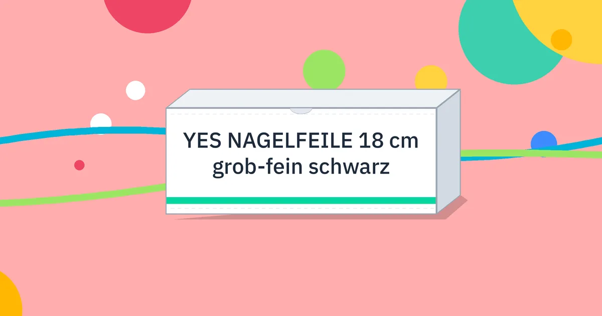 Symbolbild: Packung mit der Aufschrift YES NAGELFEILE 18 cm grob-fein schwarz (PZN 14220544) – Verfügbarkeit und Bezug in Apotheken in Frankfurt am Main