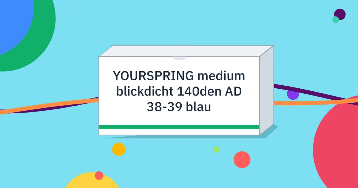 Symbolbild: Packung mit der Aufschrift YOURSPRING medium blickdicht 140den AD 38-39 blau (PZN 18057710) – Verfügbarkeit und Bezug in Apotheken in Frankfurt am Main