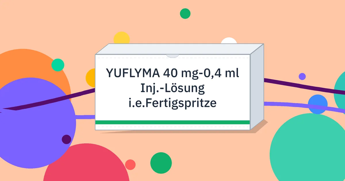 Symbolbild: Packung mit der Aufschrift YUFLYMA 40 mg-0,4 ml Inj.-Lösung i.e.Fertigspritze (PZN 18004613) – Verfügbarkeit und Bezug in Apotheken in Frankfurt am Main