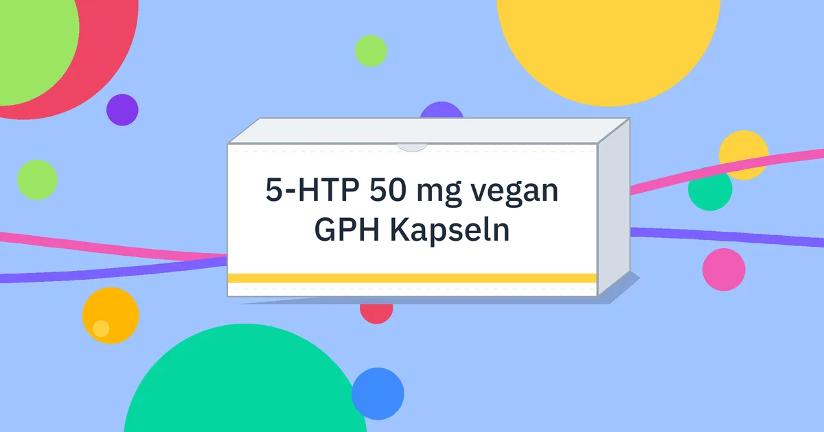 Symbolbild: Packung mit der Aufschrift 5-HTP 50 mg vegan GPH Kapseln (PZN 16362082) – Verfügbarkeit und Bezug in Apotheken in Frankfurt am Main