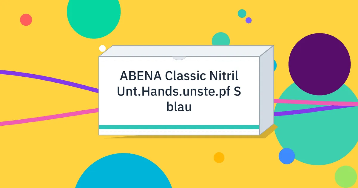 Symbolbild: Packung mit der Aufschrift ABENA Classic Nitril Unt.Hands.unste.pf S blau (PZN 16757679) – Verfügbarkeit und Bezug in Apotheken in Frankfurt am Main