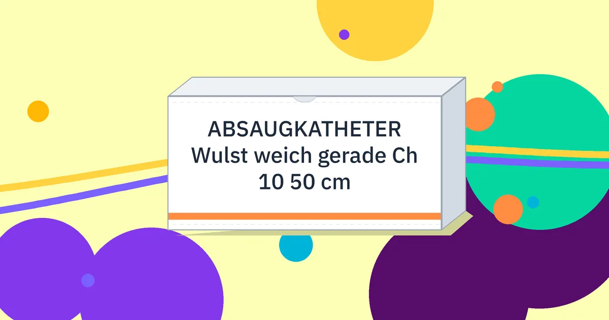 Symbolbild: Packung mit der Aufschrift ABSAUGKATHETER Wulst weich gerade Ch 10 50 cm (PZN 20391729) – Verfügbarkeit und Bezug in Apotheken in Frankfurt am Main