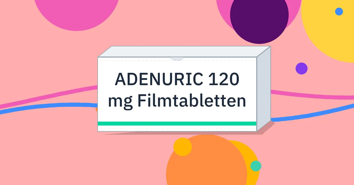Symbolbild: Packung mit der Aufschrift ADENURIC 120 mg Filmtabletten (PZN 10078405) – Verfügbarkeit und Bezug in Apotheken in Frankfurt am Main
