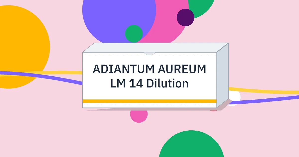 Symbolbild: Packung mit der Aufschrift ADIANTUM AUREUM LM 14 Dilution (PZN 13294546) – Verfügbarkeit und Bezug in Apotheken in Frankfurt am Main