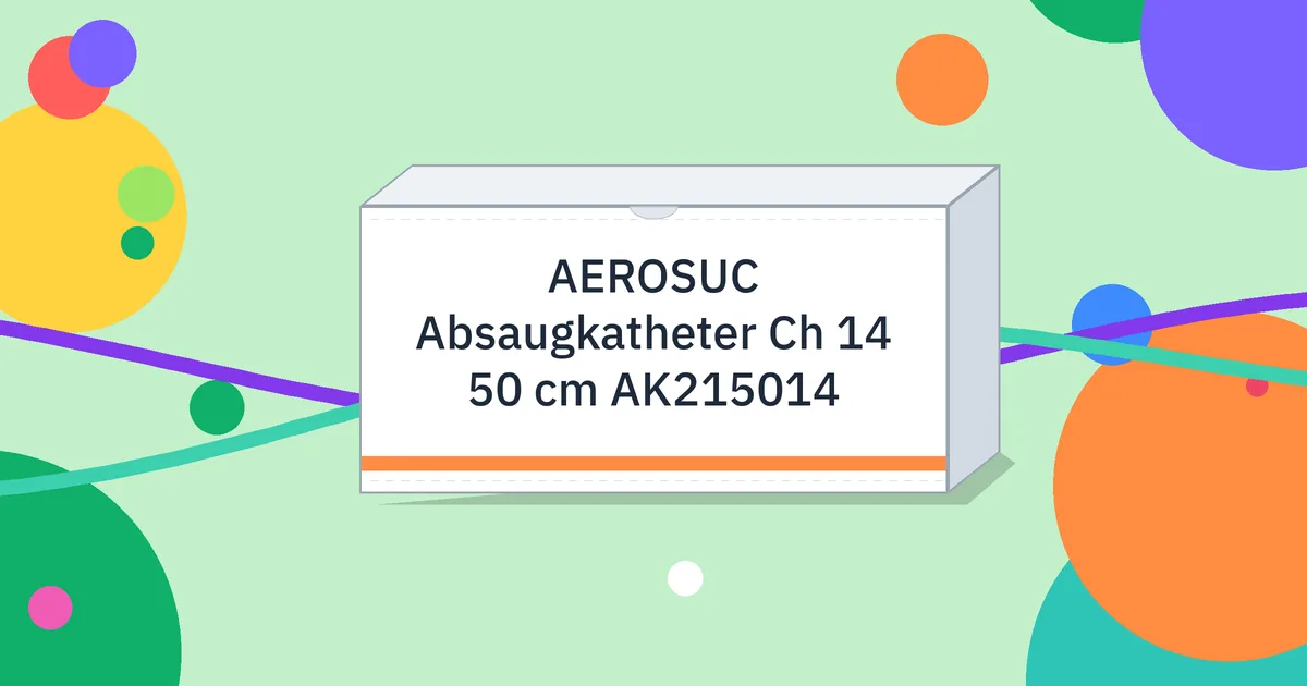 Symbolbild: Packung mit der Aufschrift AEROSUC Absaugkatheter Ch 14 50 cm AK215014 (PZN 14310193) – Verfügbarkeit und Bezug in Apotheken in Frankfurt am Main