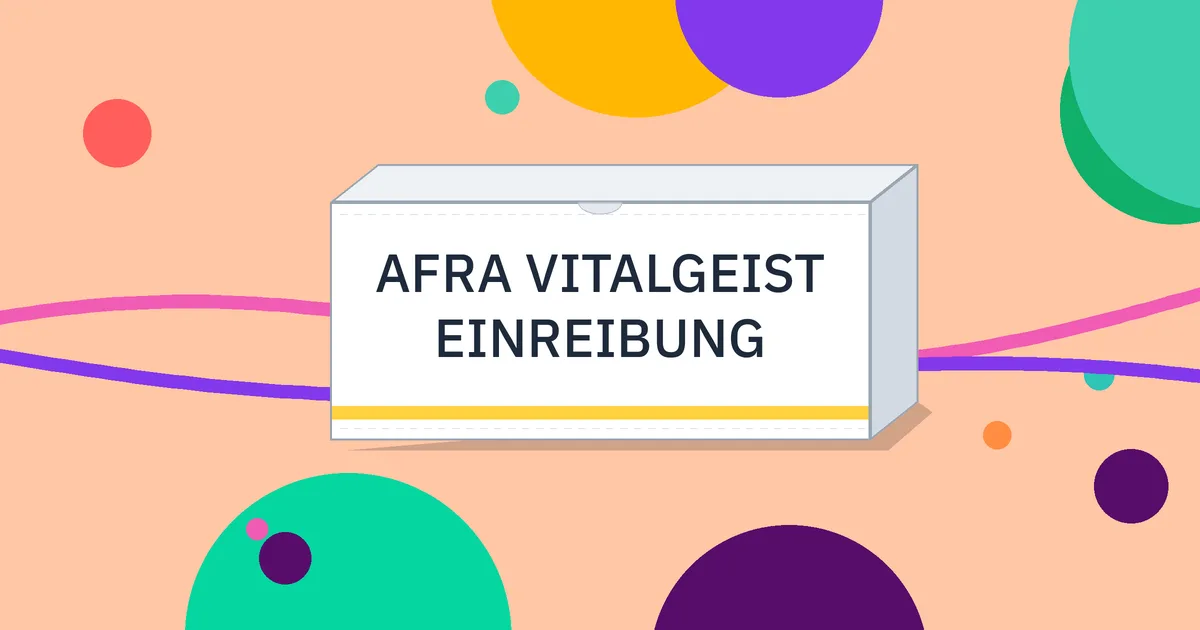 Symbolbild: Packung mit der Aufschrift AFRA VITALGEIST EINREIBUNG (PZN 06411678) – Verfügbarkeit und Bezug in Apotheken in Frankfurt am Main