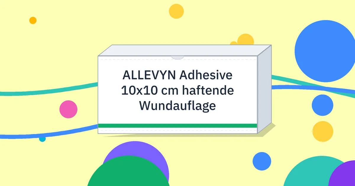 Symbolbild: Packung mit der Aufschrift ALLEVYN Adhesive 10x10 cm haftende Wundauflage (PZN 12410105) – Verfügbarkeit und Bezug in Apotheken in Frankfurt am Main