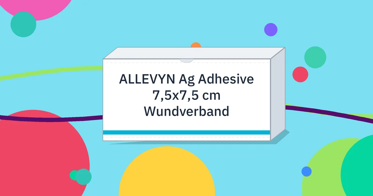 Symbolbild: Packung mit der Aufschrift ALLEVYN Ag Adhesive 7,5x7,5 cm Wundverband (PZN 18034270) – Verfügbarkeit und Bezug in Apotheken in Frankfurt am Main