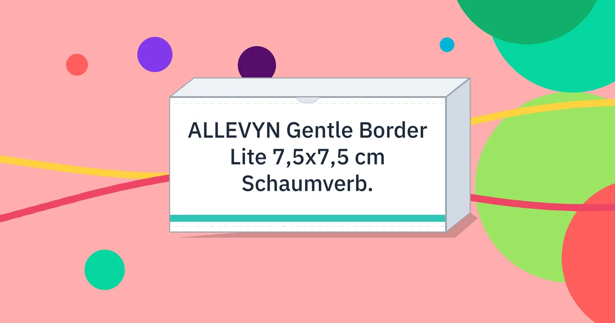Symbolbild: Packung mit der Aufschrift ALLEVYN Gentle Border Lite 7,5x7,5 cm Schaumverb. (PZN 19698138) – Verfügbarkeit und Bezug in Apotheken in Frankfurt am Main