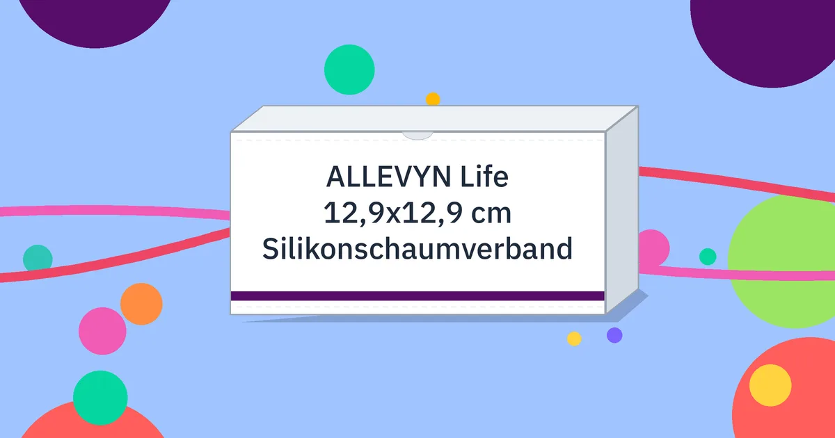 Symbolbild: Packung mit der Aufschrift ALLEVYN Life 12,9x12,9 cm Silikonschaumverband (PZN 09290100) – Verfügbarkeit und Bezug in Apotheken in Frankfurt am Main