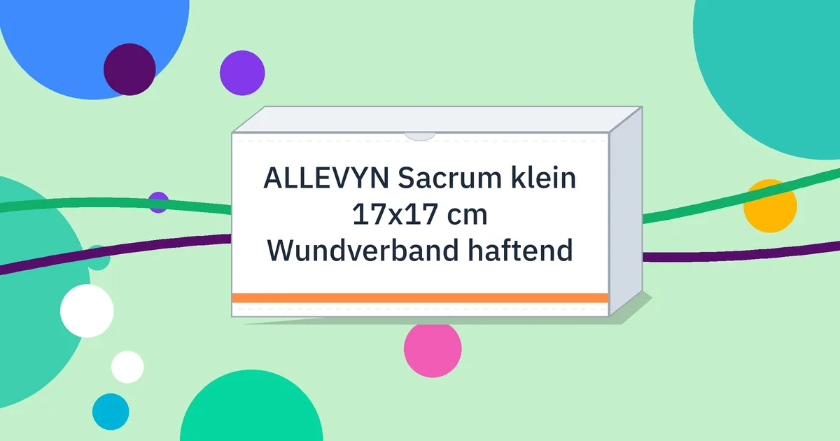 Symbolbild: Packung mit der Aufschrift ALLEVYN Sacrum klein 17x17 cm Wundverband haftend (PZN 15571300) – Verfügbarkeit und Bezug in Apotheken in Frankfurt am Main
