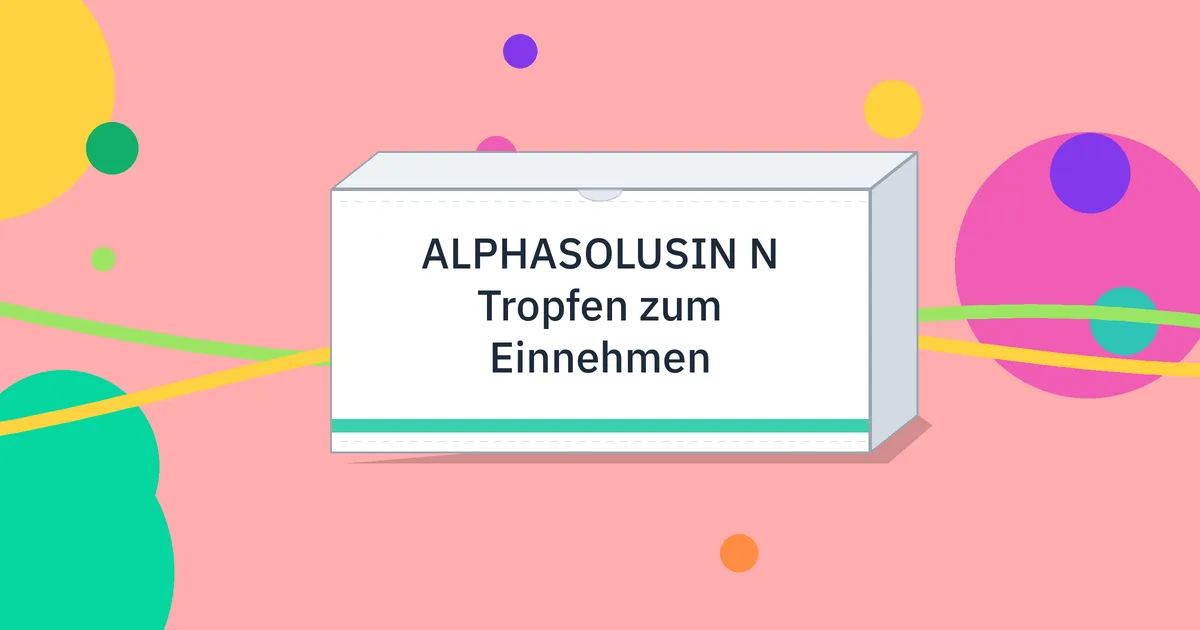 Symbolbild: Packung mit der Aufschrift ALPHASOLUSIN N Tropfen zum Einnehmen (PZN 01048339) – Verfügbarkeit und Bezug in Apotheken in Frankfurt am Main