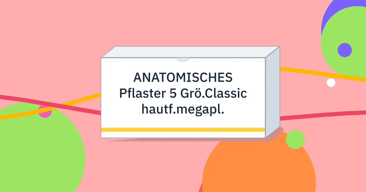 Symbolbild: Packung mit der Aufschrift ANATOMISCHES Pflaster 5 Grö.Classic hautf.megapl. (PZN 16500182) – Verfügbarkeit und Bezug in Apotheken in Frankfurt am Main