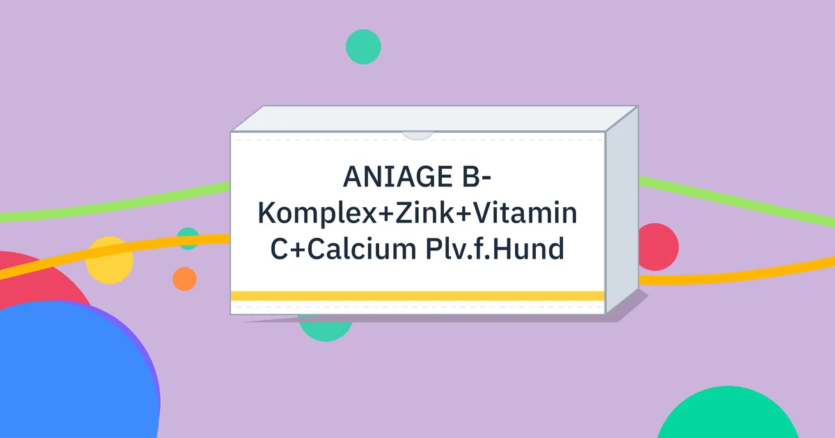 Symbolbild: Packung mit der Aufschrift ANIAGE B-Komplex+Zink+Vitamin C+Calcium Plv.f.Hund (PZN 20892638) – Verfügbarkeit und Bezug in Apotheken in Frankfurt am Main
