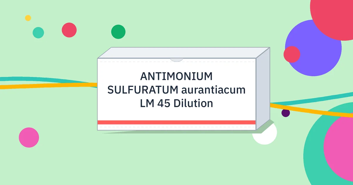 Symbolbild: Packung mit der Aufschrift ANTIMONIUM SULFURATUM aurantiacum LM 45 Dilution (PZN 13375865) – Verfügbarkeit und Bezug in Apotheken in Frankfurt am Main