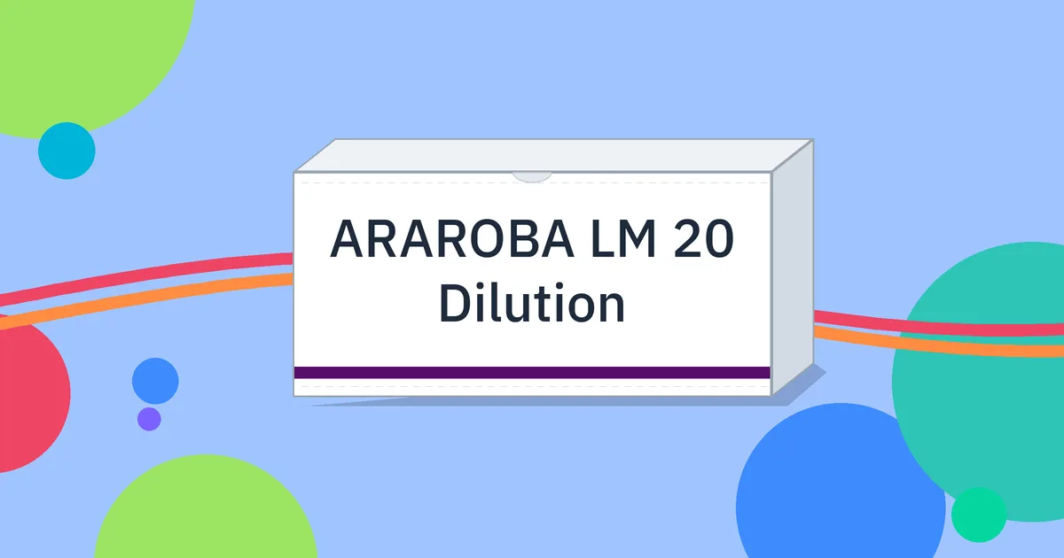 Symbolbild: Packung mit der Aufschrift ARAROBA LM 20 Dilution (PZN 13385823) – Verfügbarkeit und Bezug in Apotheken in Frankfurt am Main