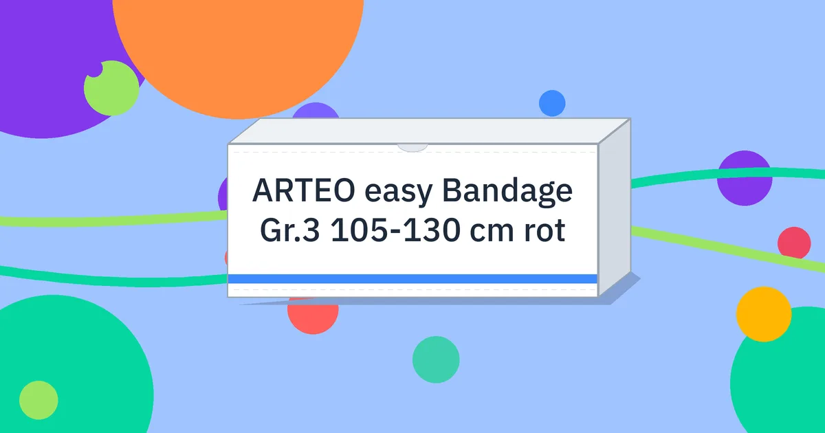 Symbolbild: Packung mit der Aufschrift ARTEO easy Bandage Gr.3 105-130 cm rot (PZN 12495001) – Verfügbarkeit und Bezug in Apotheken in Frankfurt am Main