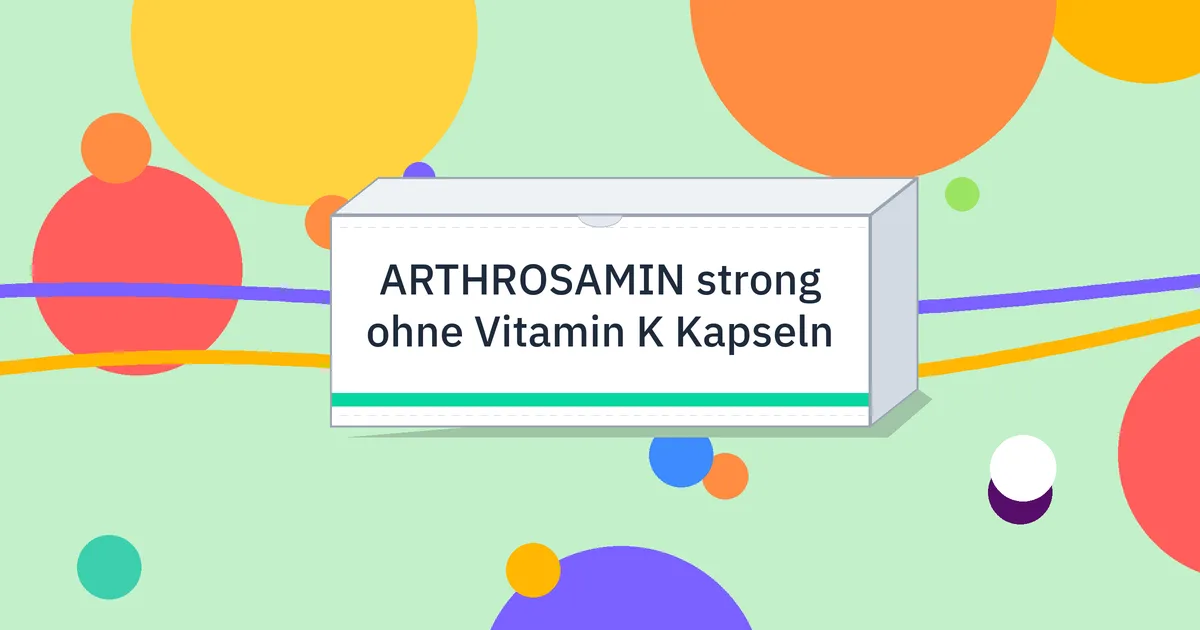 Symbolbild: Packung mit der Aufschrift ARTHROSAMIN strong ohne Vitamin K Kapseln (PZN 13513534) – Verfügbarkeit und Bezug in Apotheken in Frankfurt am Main