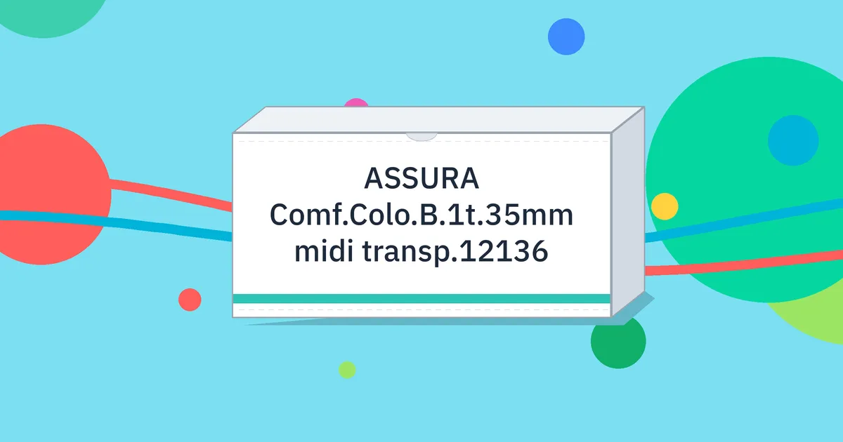 Symbolbild: Packung mit der Aufschrift ASSURA Comf.Colo.B.1t.35mm midi transp.12136 (PZN 08996051) – Verfügbarkeit und Bezug in Apotheken in Frankfurt am Main