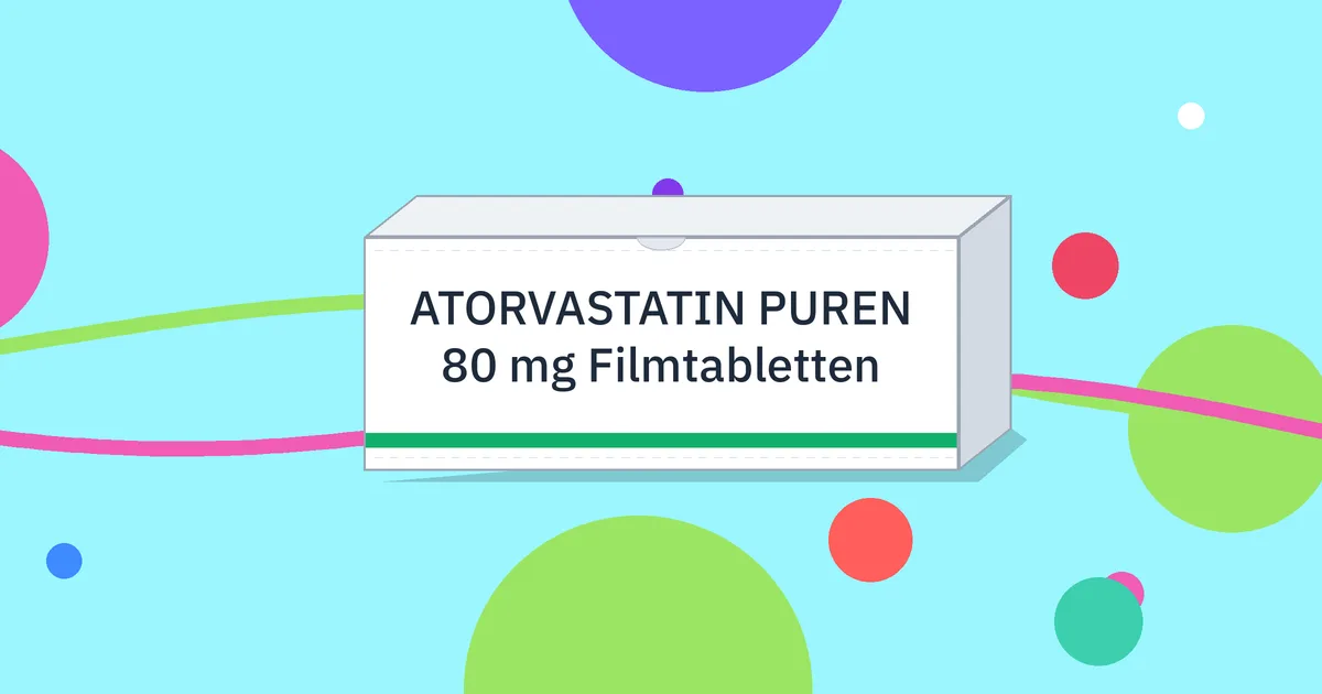 Symbolbild: Packung mit der Aufschrift ATORVASTATIN PUREN 80 mg Filmtabletten (PZN 11297664) – Verfügbarkeit und Bezug in Apotheken in Frankfurt am Main