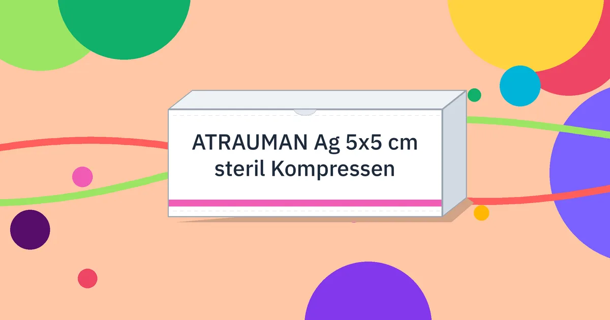 Symbolbild: Packung mit der Aufschrift ATRAUMAN Ag 5x5 cm steril Kompressen (PZN 18124748) – Verfügbarkeit und Bezug in Apotheken in Frankfurt am Main