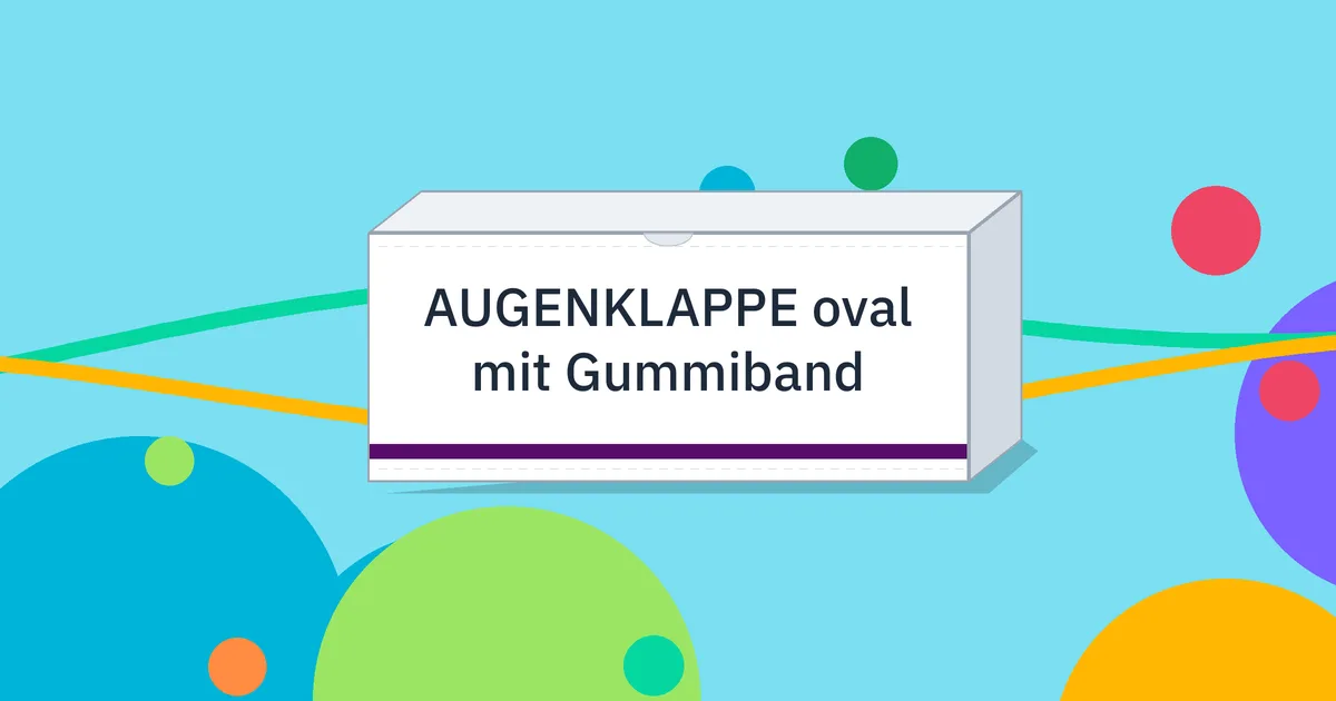 Symbolbild: Packung mit der Aufschrift AUGENKLAPPE oval mit Gummiband (PZN 03159296) – Verfügbarkeit und Bezug in Apotheken in Frankfurt am Main