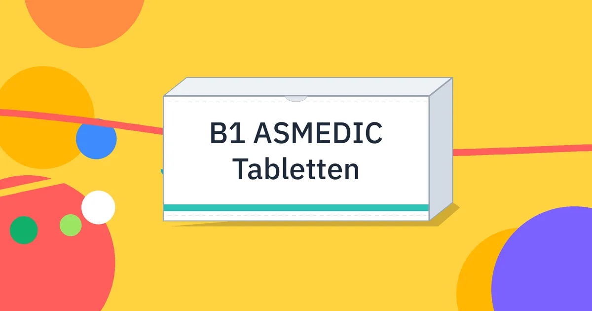 Symbolbild: Packung mit der Aufschrift B1 ASMEDIC Tabletten (PZN 08503278) – Verfügbarkeit und Bezug in Apotheken in Frankfurt am Main