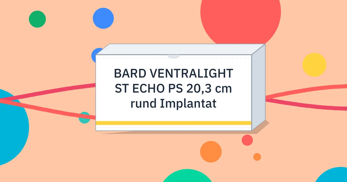 Symbolbild: Packung mit der Aufschrift BARD VENTRALIGHT ST ECHO PS 20,3 cm rund Implantat (PZN 10730739) – Verfügbarkeit und Bezug in Apotheken in Frankfurt am Main