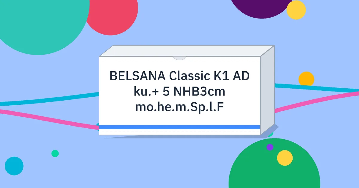 Symbolbild: Packung mit der Aufschrift BELSANA Classic K1 AD ku.+ 5 NHB3cm mo.he.m.Sp.l.F (PZN 19256676) – Verfügbarkeit und Bezug in Apotheken in Frankfurt am Main