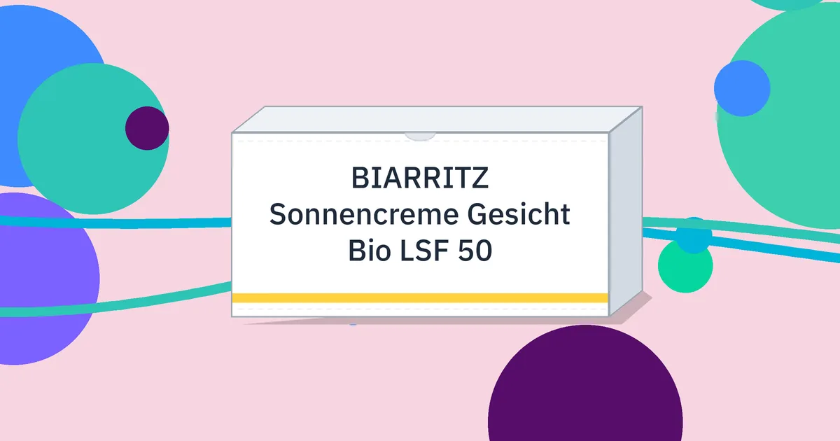 Symbolbild: Packung mit der Aufschrift BIARRITZ Sonnencreme Gesicht Bio LSF 50 (PZN 20892667) – Verfügbarkeit und Bezug in Apotheken in Frankfurt am Main