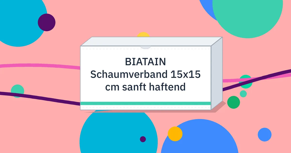 Symbolbild: Packung mit der Aufschrift BIATAIN Schaumverband 15x15 cm sanft haftend (PZN 11116763) – Verfügbarkeit und Bezug in Apotheken in Frankfurt am Main