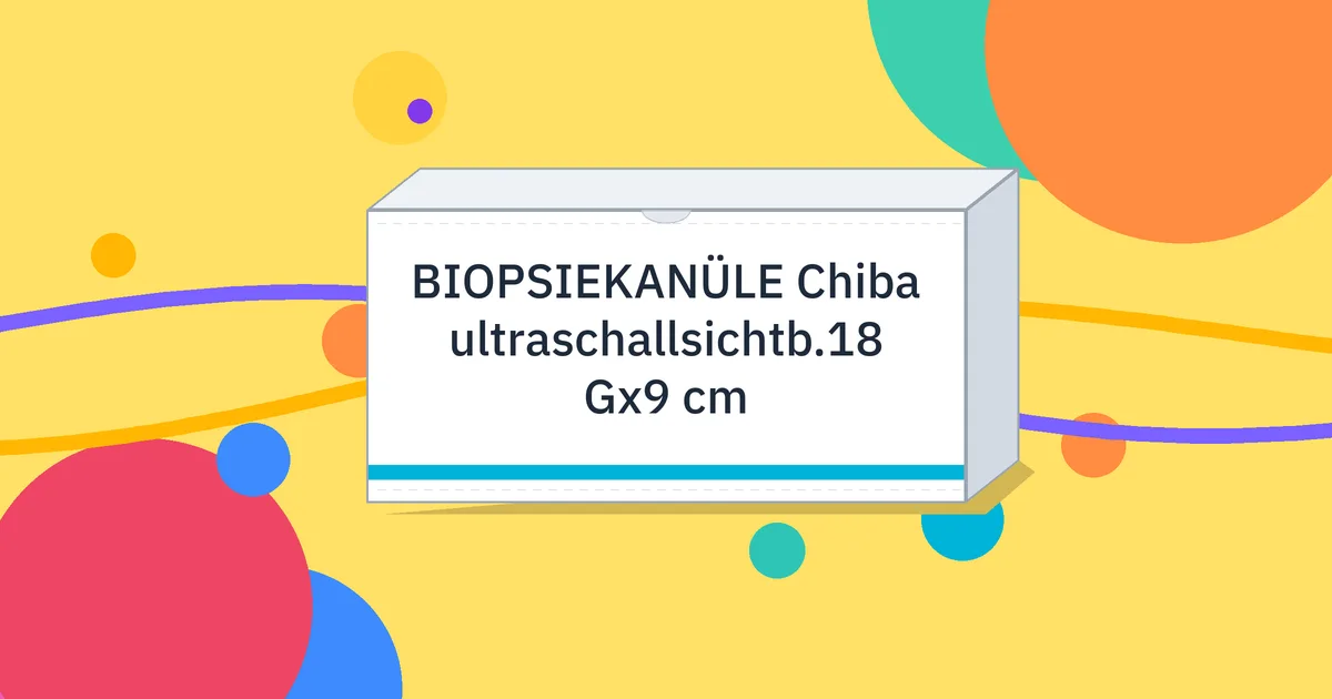 Symbolbild: Packung mit der Aufschrift BIOPSIEKANÜLE Chiba ultraschallsichtb.18 Gx9 cm (PZN 02350069) – Verfügbarkeit und Bezug in Apotheken in Frankfurt am Main