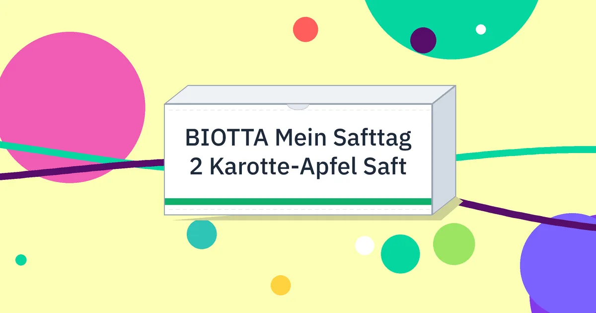 Symbolbild: Packung mit der Aufschrift BIOTTA Mein Safttag 2 Karotte-Apfel Saft (PZN 19918491) – Verfügbarkeit und Bezug in Apotheken in Frankfurt am Main