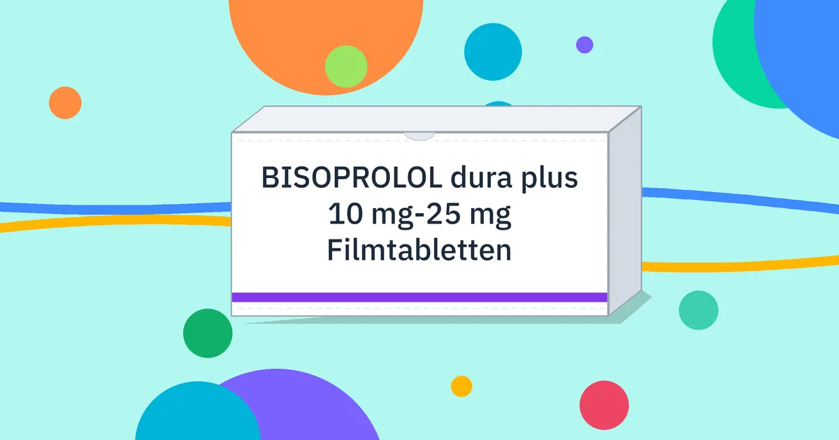 Symbolbild: Packung mit der Aufschrift BISOPROLOL dura plus 10 mg-25 mg Filmtabletten (PZN 04837918) – Verfügbarkeit und Bezug in Apotheken in Frankfurt am Main