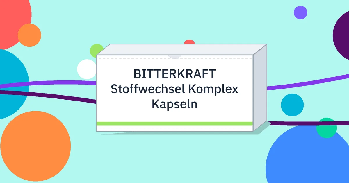Symbolbild: Packung mit der Aufschrift BITTERKRAFT Stoffwechsel Komplex Kapseln (PZN 19999549) – Verfügbarkeit und Bezug in Apotheken in Frankfurt am Main