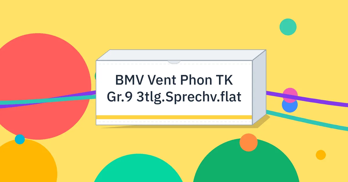 Symbolbild: Packung mit der Aufschrift BMV Vent Phon TK Gr.9 3tlg.Sprechv.flat (PZN 18385584) – Verfügbarkeit und Bezug in Apotheken in Frankfurt am Main