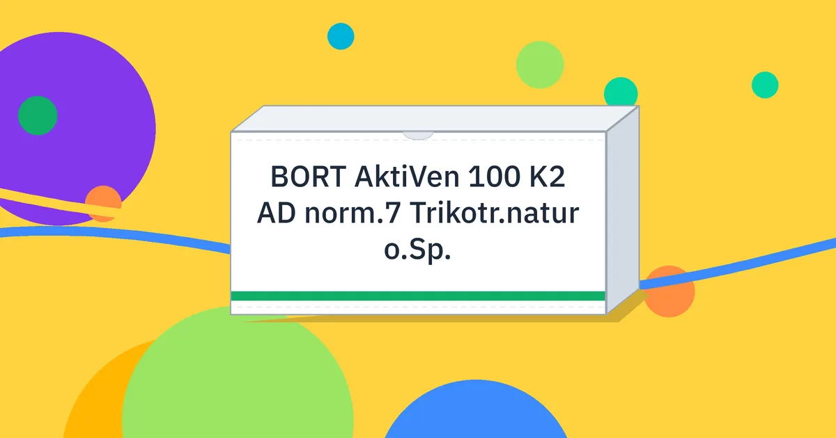 Symbolbild: Packung mit der Aufschrift BORT AktiVen 100 K2 AD norm.7 Trikotr.natur o.Sp. (PZN 13726359) – Verfügbarkeit und Bezug in Apotheken in Frankfurt am Main