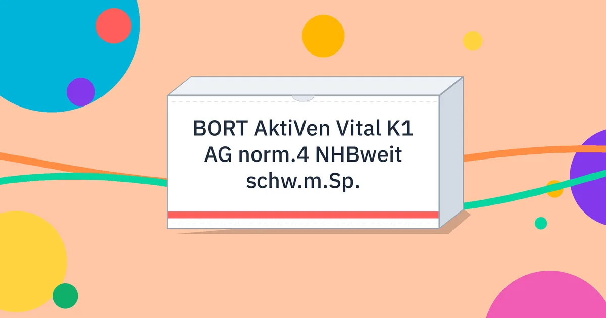 Symbolbild: Packung mit der Aufschrift BORT AktiVen Vital K1 AG norm.4 NHBweit schw.m.Sp. (PZN 13736062) – Verfügbarkeit und Bezug in Apotheken in Frankfurt am Main
