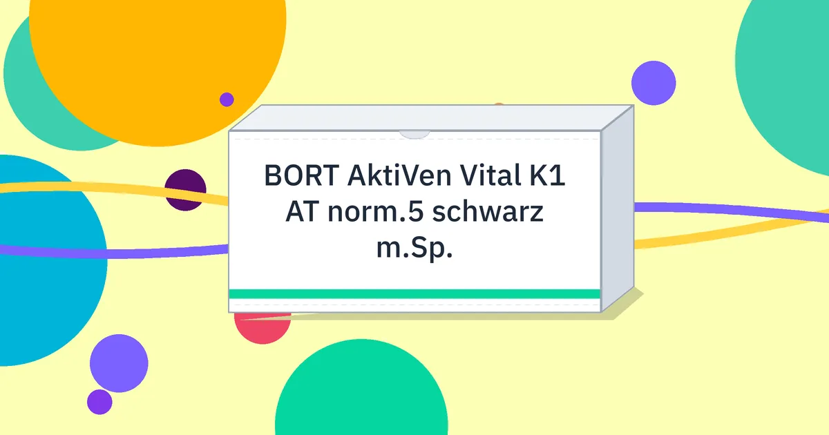 Symbolbild: Packung mit der Aufschrift BORT AktiVen Vital K1 AT norm.5 schwarz m.Sp. (PZN 13739847) – Verfügbarkeit und Bezug in Apotheken in Frankfurt am Main