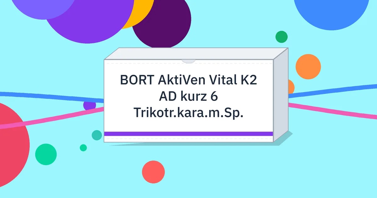Symbolbild: Packung mit der Aufschrift BORT AktiVen Vital K2 AD kurz 6 Trikotr.kara.m.Sp. (PZN 12549530) – Verfügbarkeit und Bezug in Apotheken in Frankfurt am Main